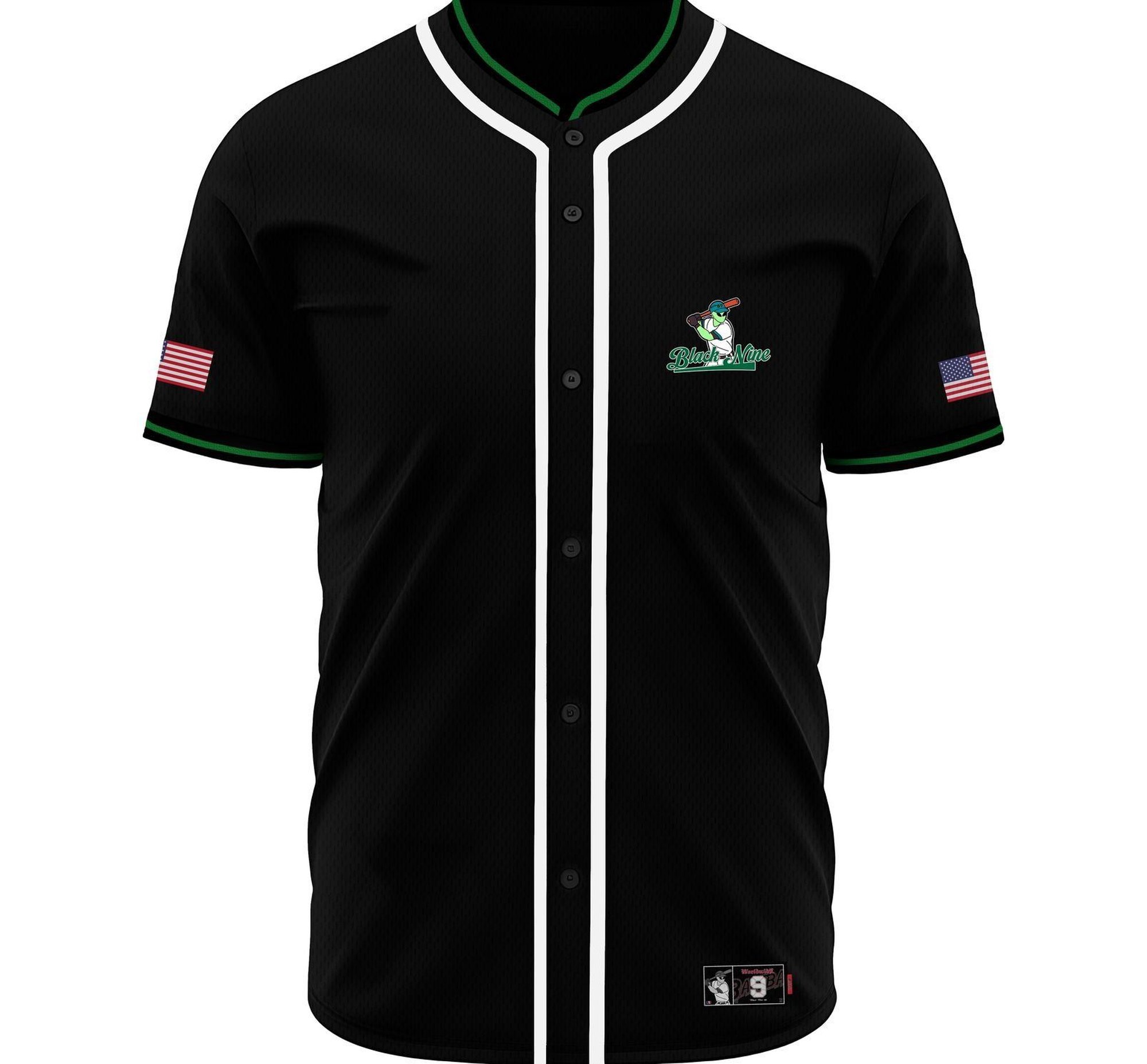Camisa Baseball Black Nine Et Player - Preto&Verde Com Gola&Vies B90572